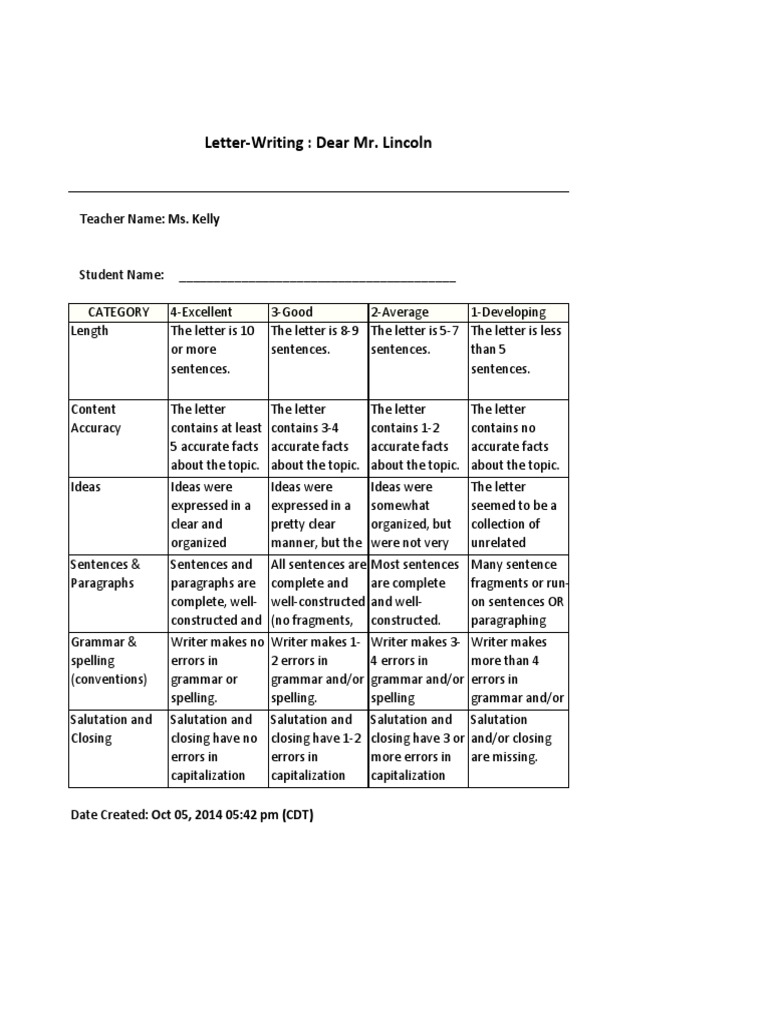 Letter Rubric | PDF