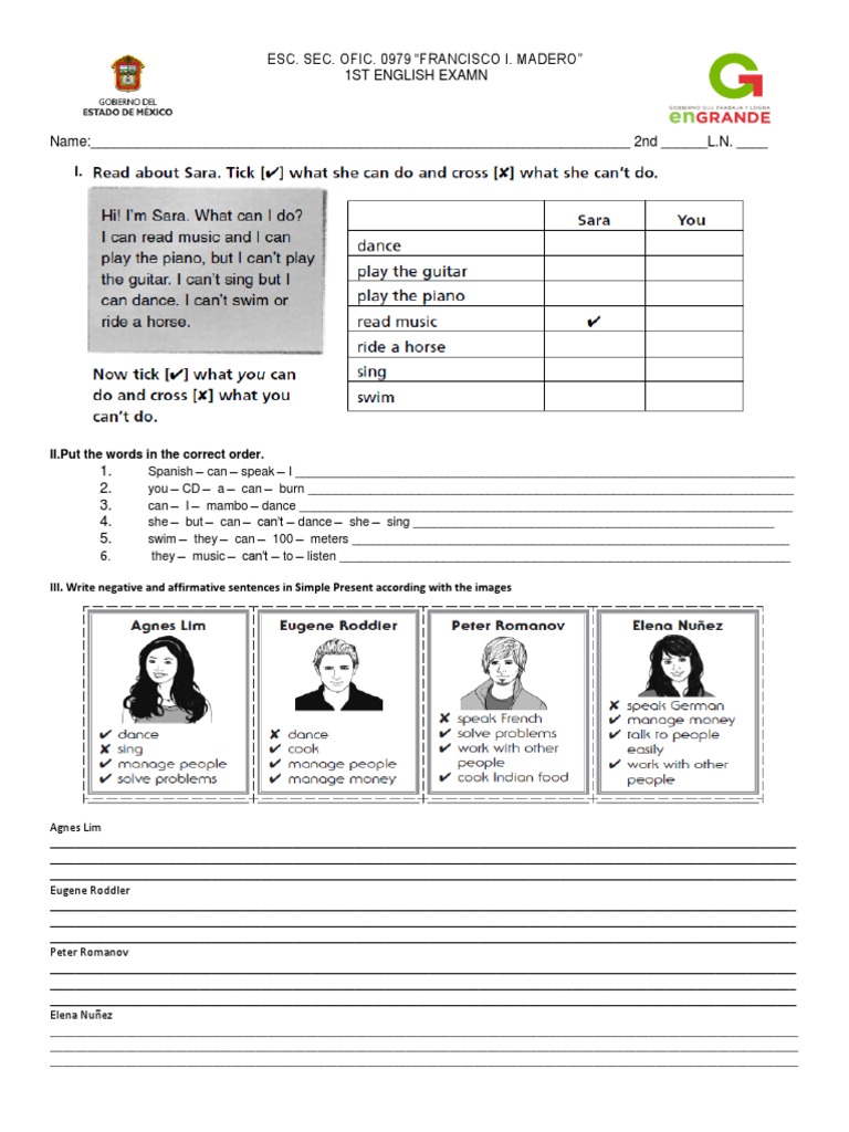 1st Grade English Exam Template | PDF | Foreign Language Studies