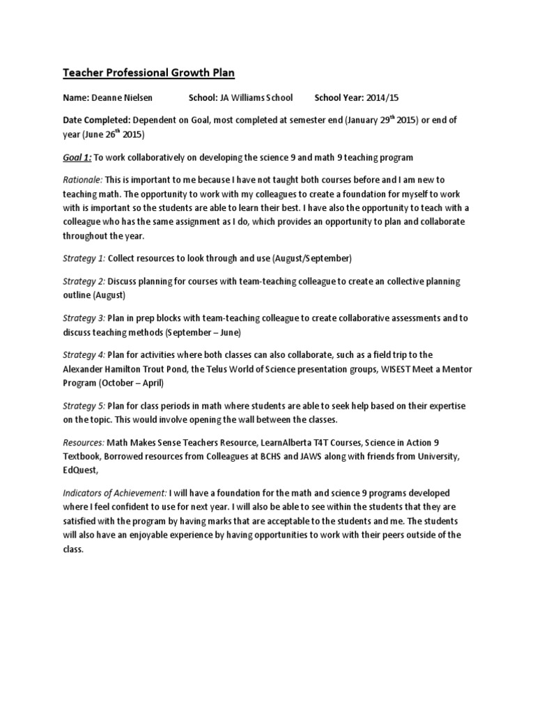 Teacher Professional Growth Plan - Jaws | PDF | Educational Assessment ...