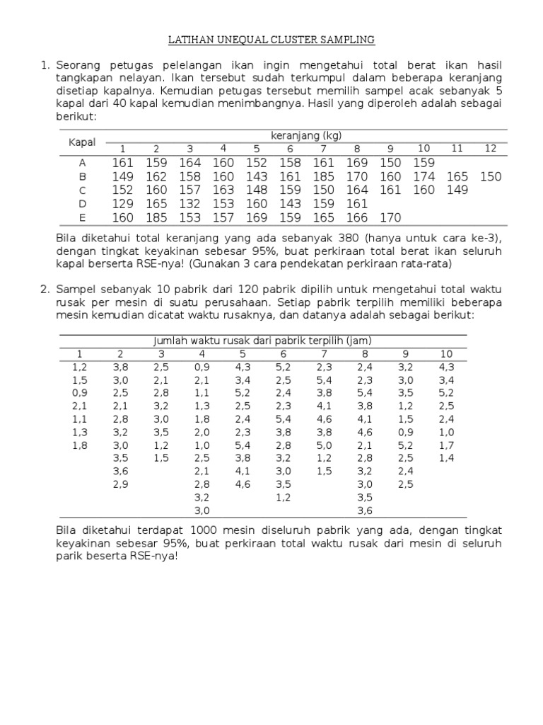 Latihan Unequal Cluster Sampling | PDF