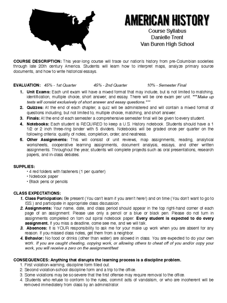 American History Syllabus | PDF | Test (Assessment) | Multiple Choice