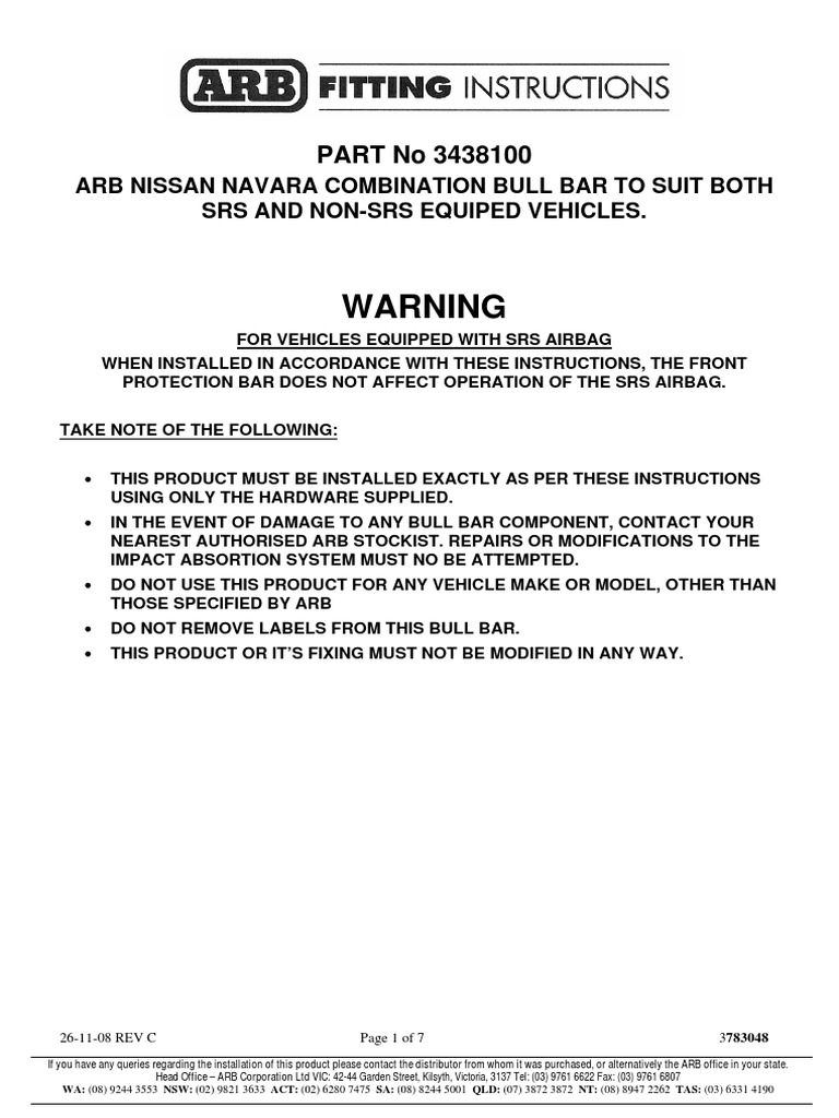ARB 3438100 Fitting | PDF | Screw | Nut (Hardware)