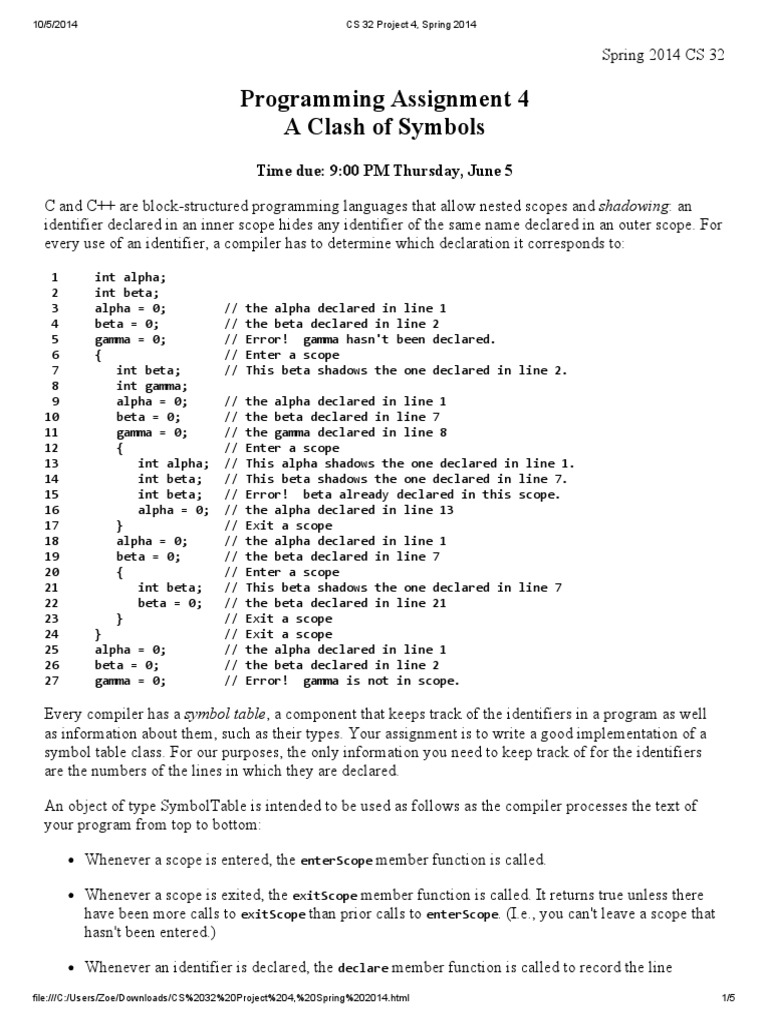CS 32 Project 4, Spring 2014 | PDF | Scope (Computer Science) | Software Release Life Cycle