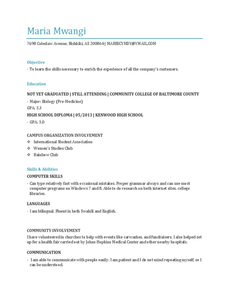 Maria Mwangi's Resume Overview | PDF