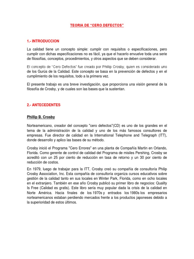Teoría de Cero Defectos de Crosby | PDF | Finanzas y dinero