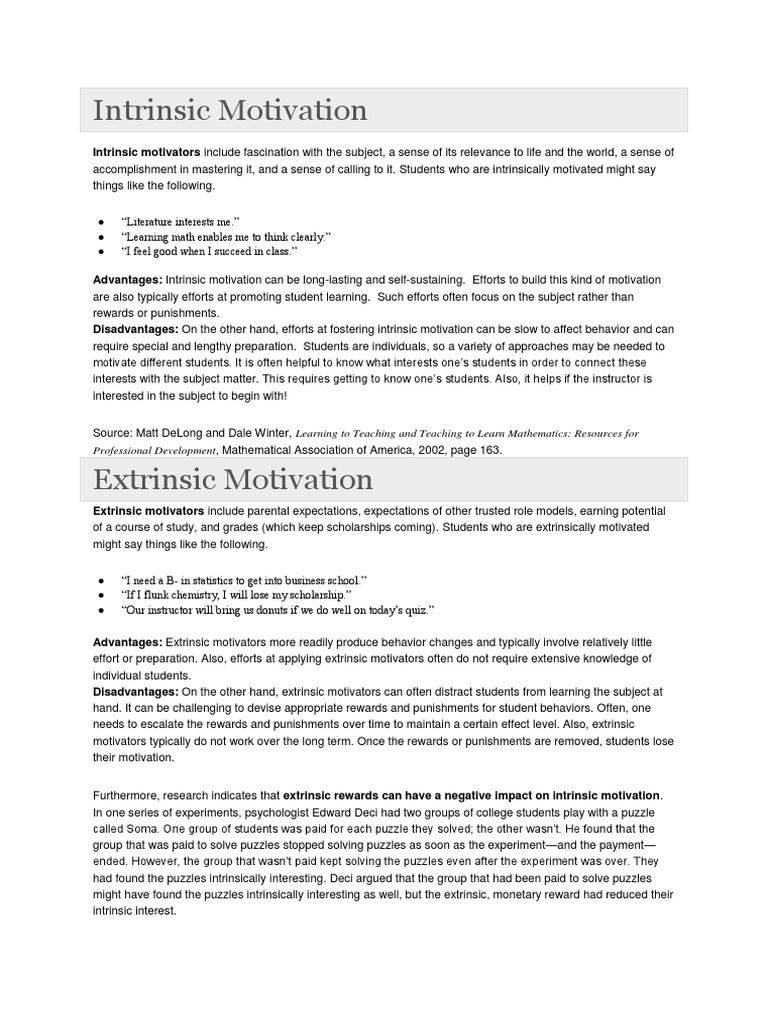 Intrinsic and Extrinsic Motivation | PDF | Motivation | Motivational
