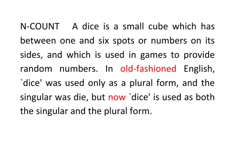 Dice Definition and Usage | PDF | Home & Garden