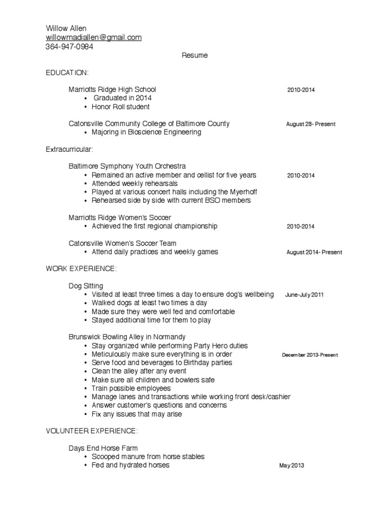 Willow Allen's Resume and Experience | PDF