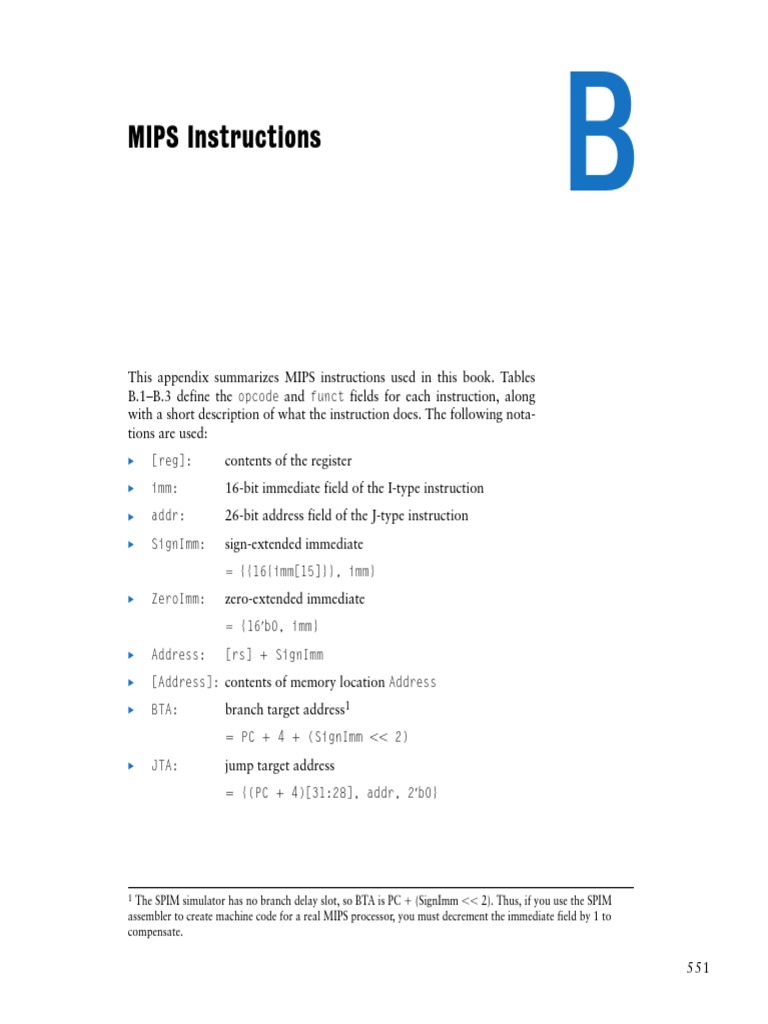 Appendix B - MIPS Instructions | PDF | Mips Instruction Set ...