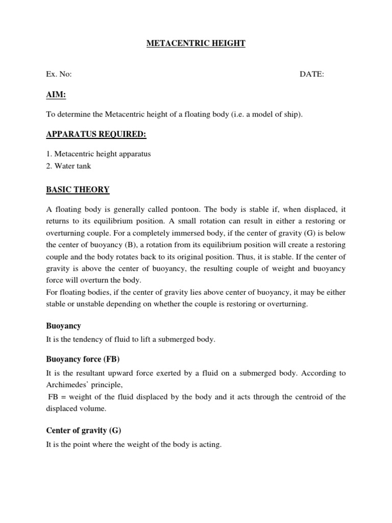 Metacentric Height | Buoyancy | Civil Engineering