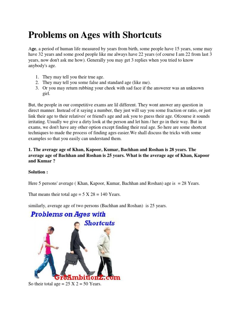 Problems On Ages With Shortcuts | PDF | Teaching Mathematics | Science