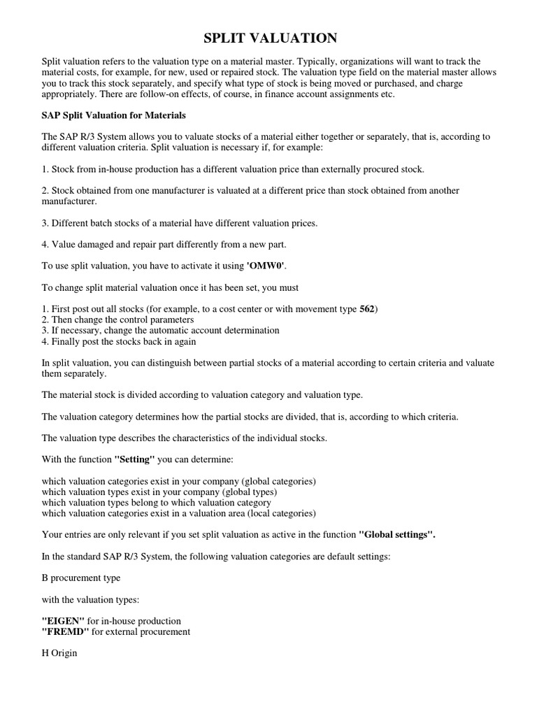 Split Valuation | PDF | Valuation (Finance) | Moving Average