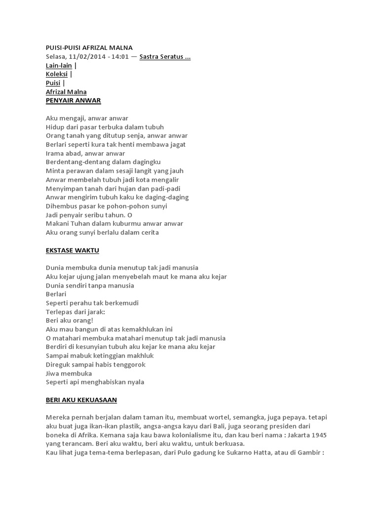 PUISI Afrizal Malna | PDF