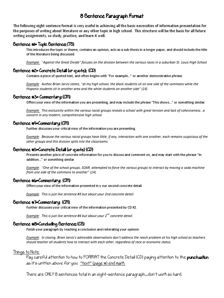 8 Sentence Paragraph Format | Behavior Modification | Communication