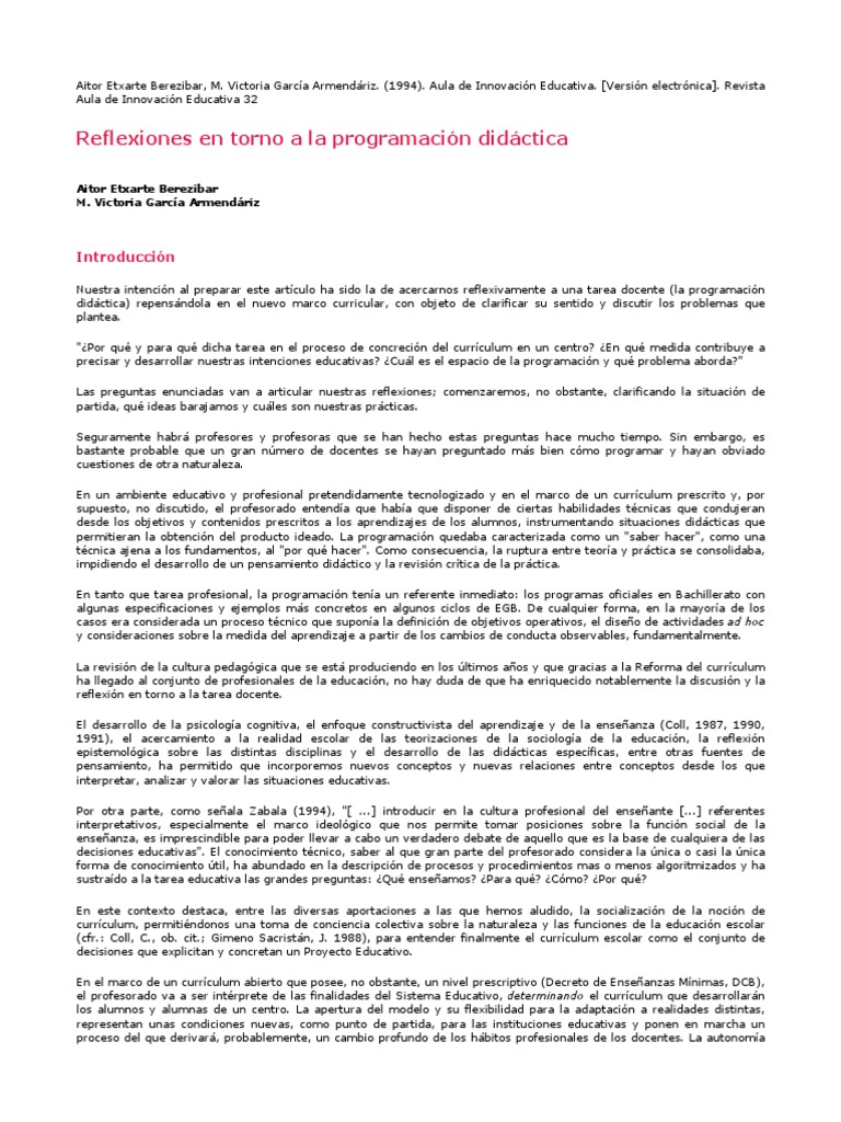 Reflexiones en Torno A La Programacion Didactica | PDF | Plan de ...