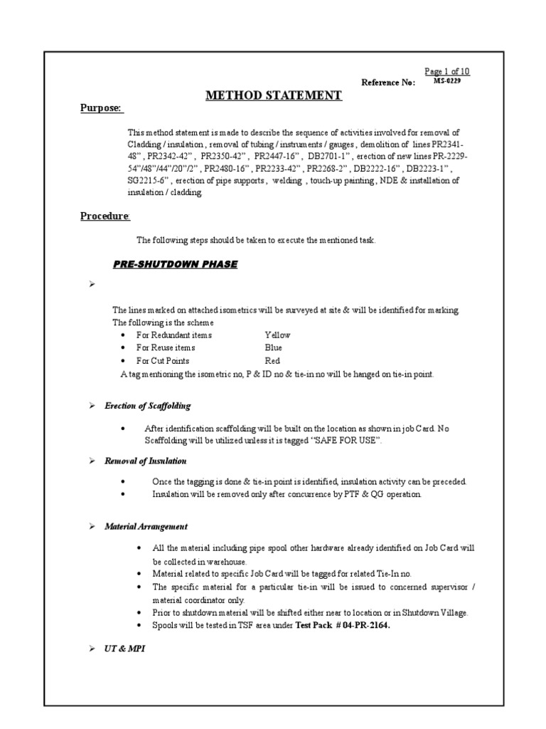 Oil and Gas Shutdown Activity Plan | PDF | Plumbing | Gas Technologies
