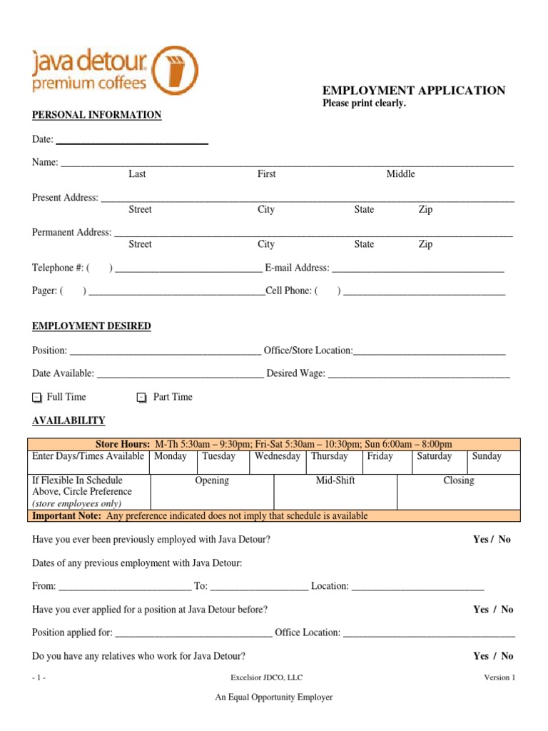 JD Employment Application | PDF | At Will Employment | Employment