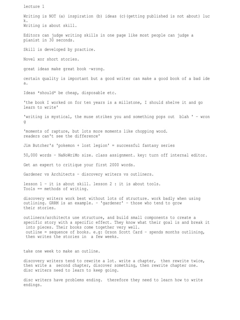 Brandon Sanderson Writing Class | PDF | Plot (Narrative) | Narration