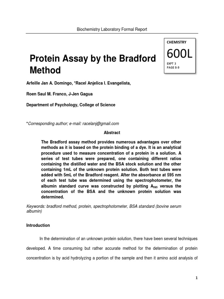 Exp 3 - Bradford Assay | PDF | Laboratories | Proteins