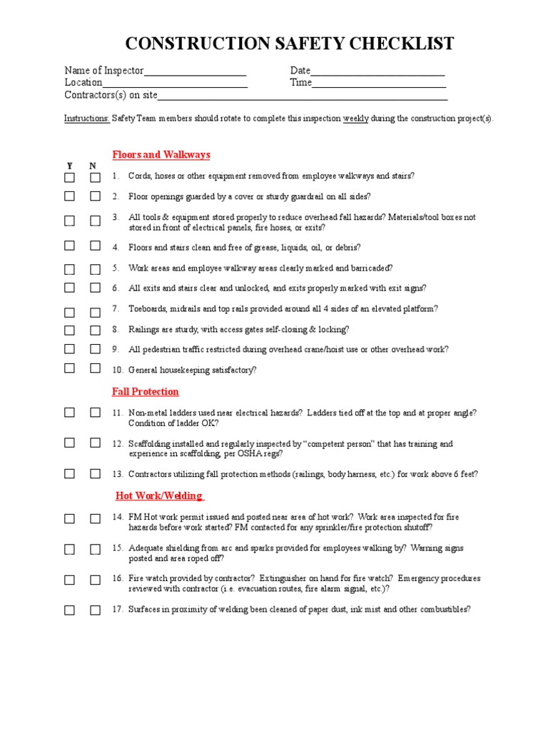 Construction Safety Checklist: Floors and Walkways | PDF | Nature