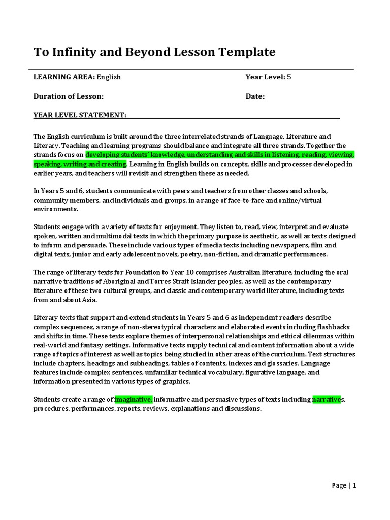 Infinity English Lesson Template | PDF | Reading Comprehension | Vocabulary