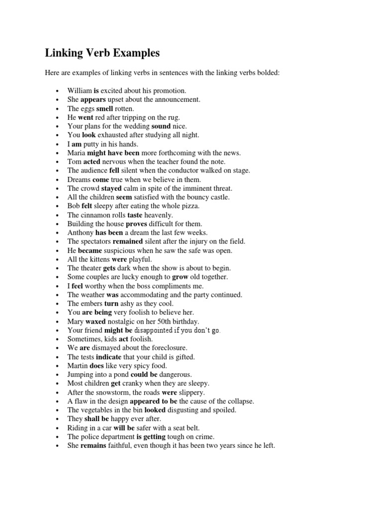 Linking Verb Sentences