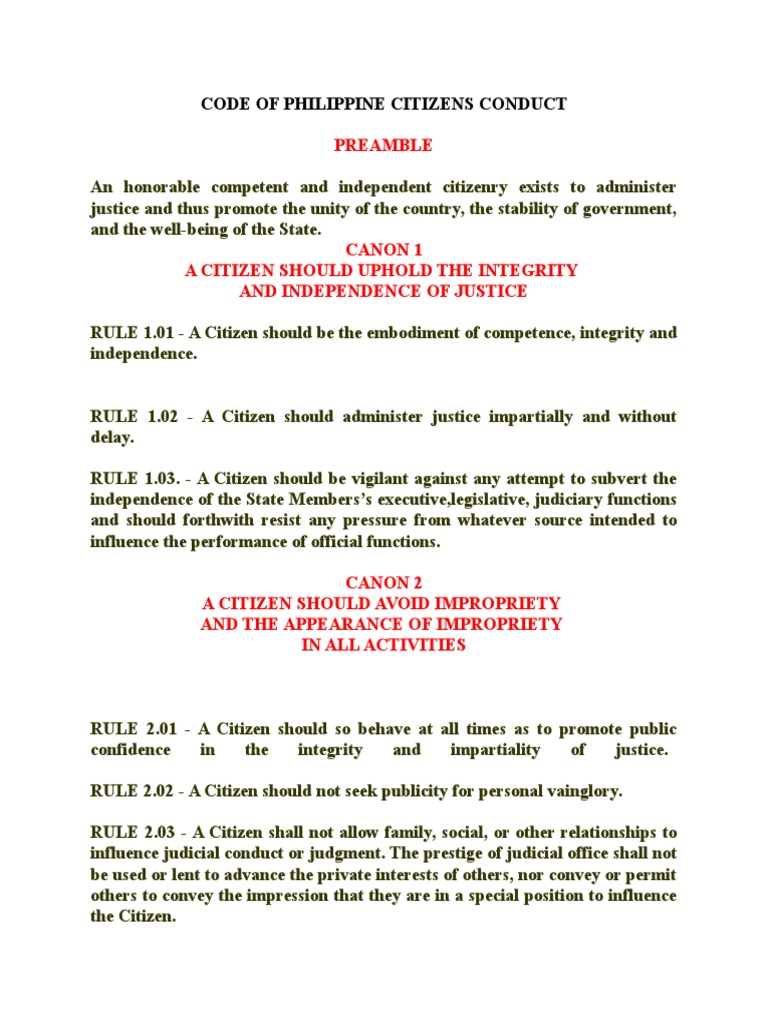 Code of Philippine Citizens Conduct | PDF | Business | Violence