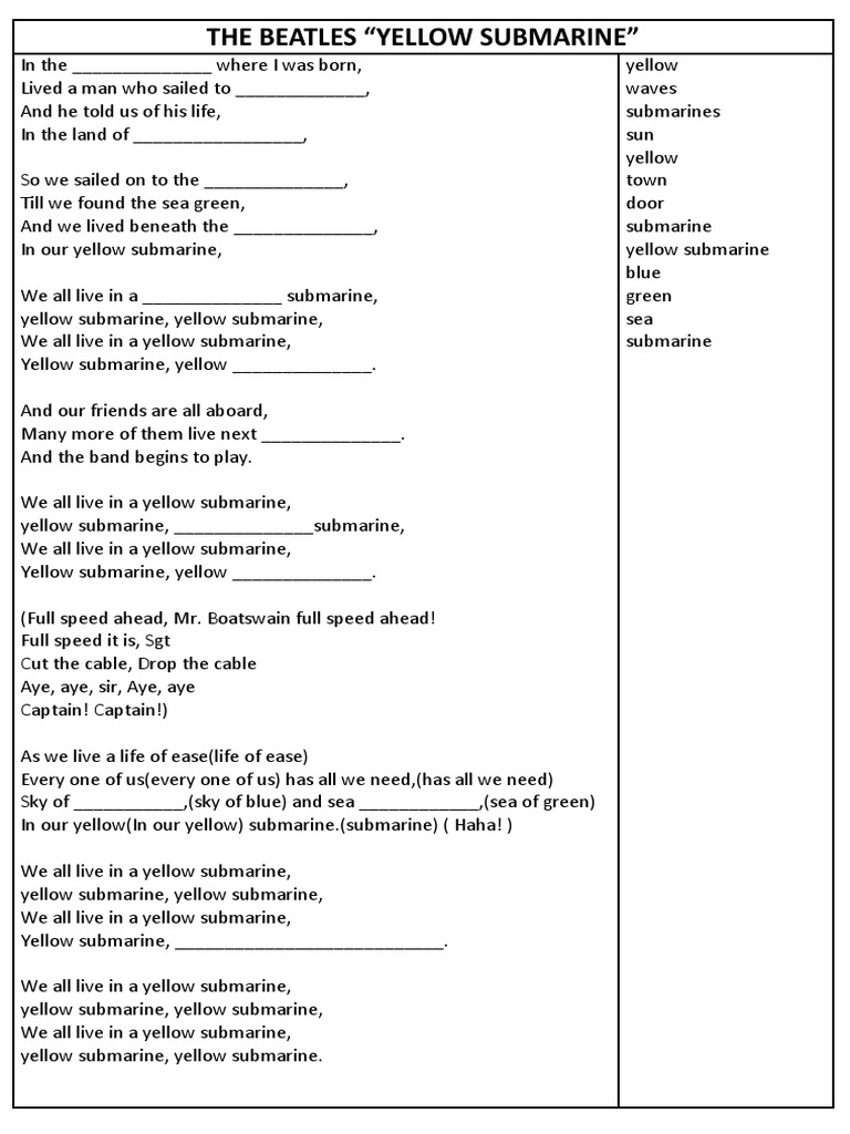 Yellow Submarine Lyrics and Text | PDF | Submarines | Underwater Work
