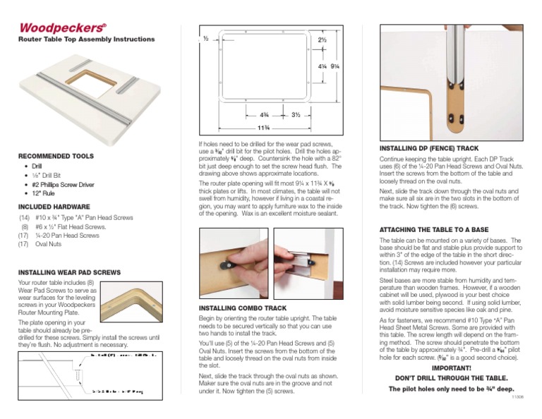 Woodpeckers: Router Table Top Assembly Instructions | PDF | Screw | Nut ...