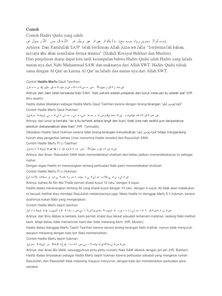 Contoh Hadits Qudsi dan Marfu | PDF
