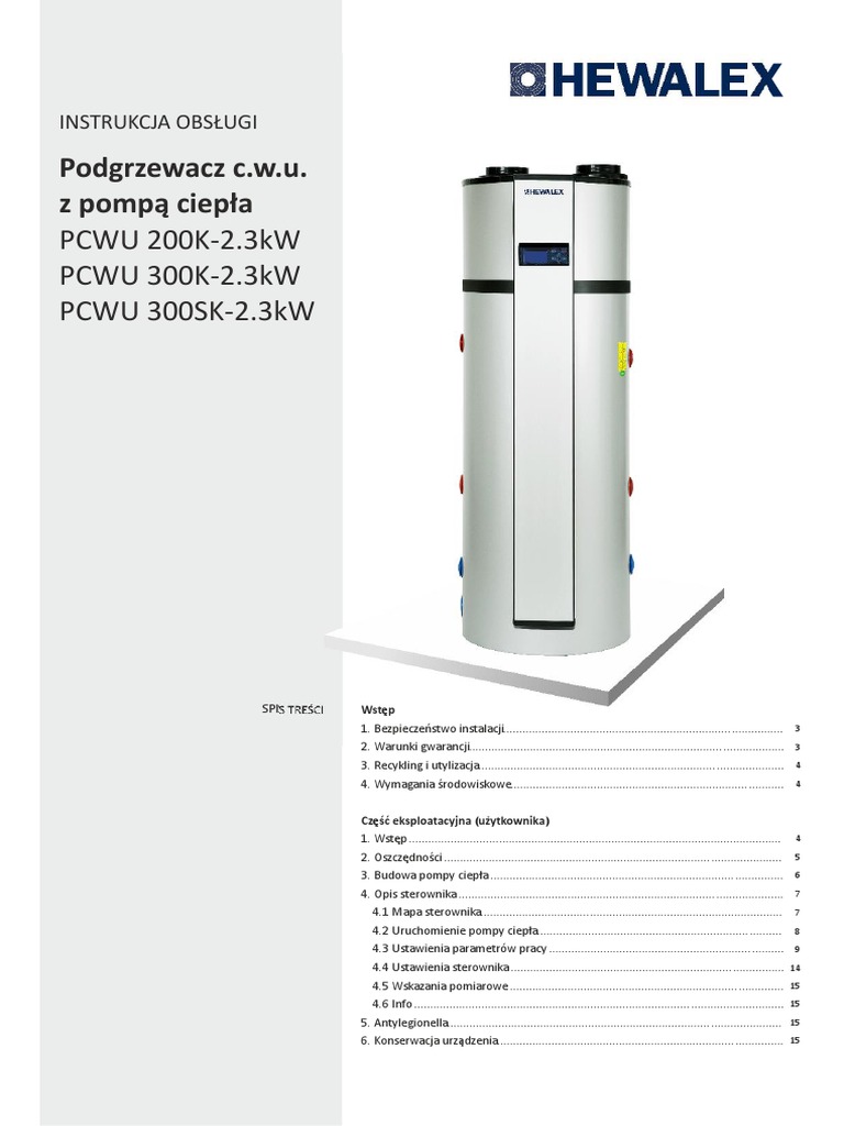 HEWALEX - Instrukcja-Obslugi-Podgrzewacza-Cwu-Z-Pompa-Ciepla PDF | PDF