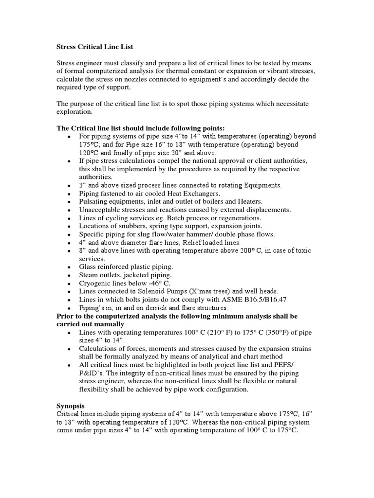 Stress Critical Line List | PDF | Pipe (Fluid Conveyance) | Stress ...