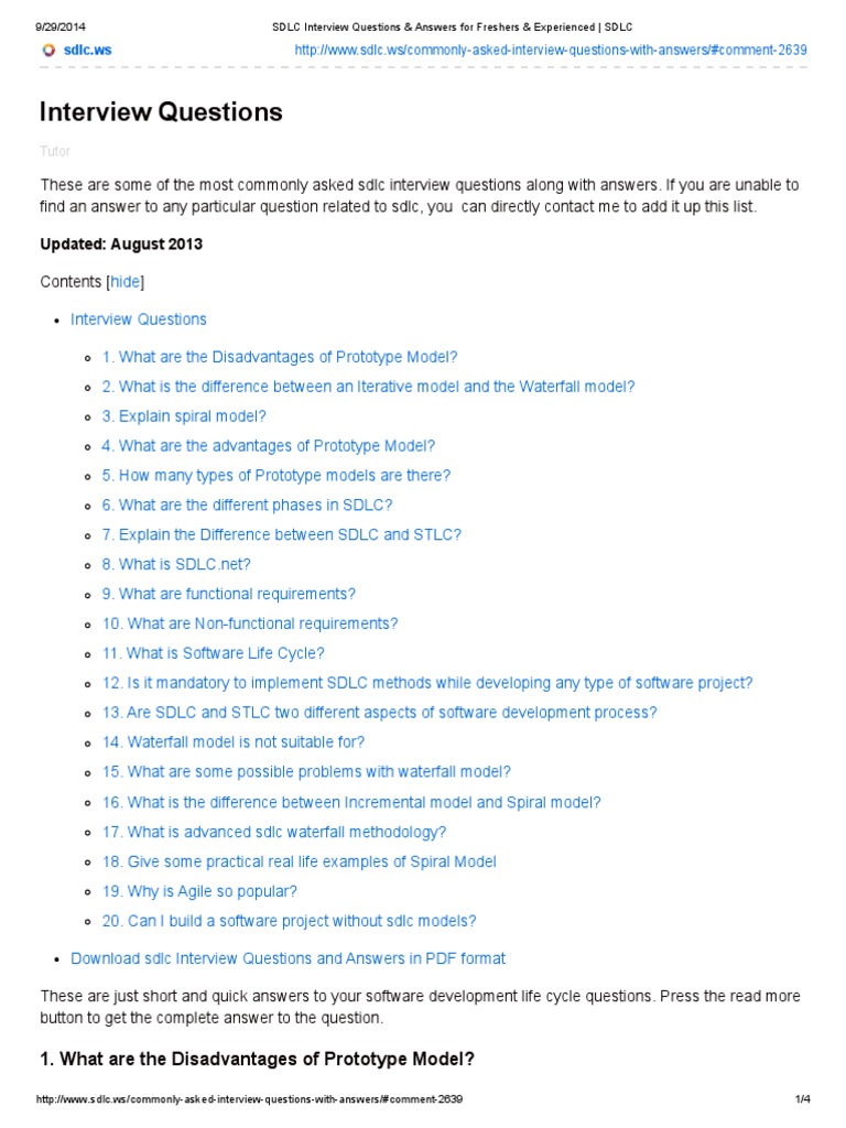 SDLC Interview Questions & Answers For Freshers & Experienced - SDLC | PDF | Software ...