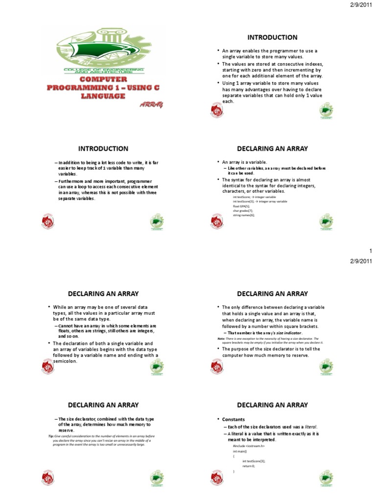 C Array Pdf Pdf Array Data Structure Array Data Type