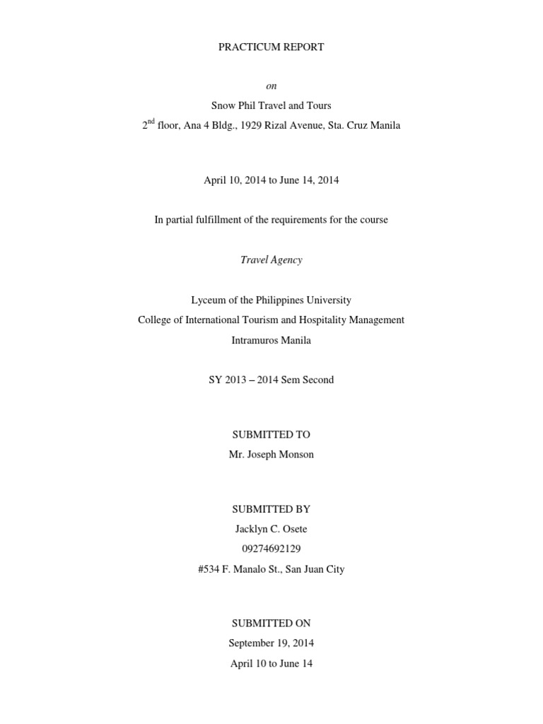 Practicum Report | PDF | Telephone | Tourism