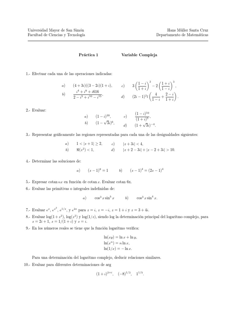 Variable Compleja Práctica 1 | PDF | Logaritmo | Funciones y mapeos