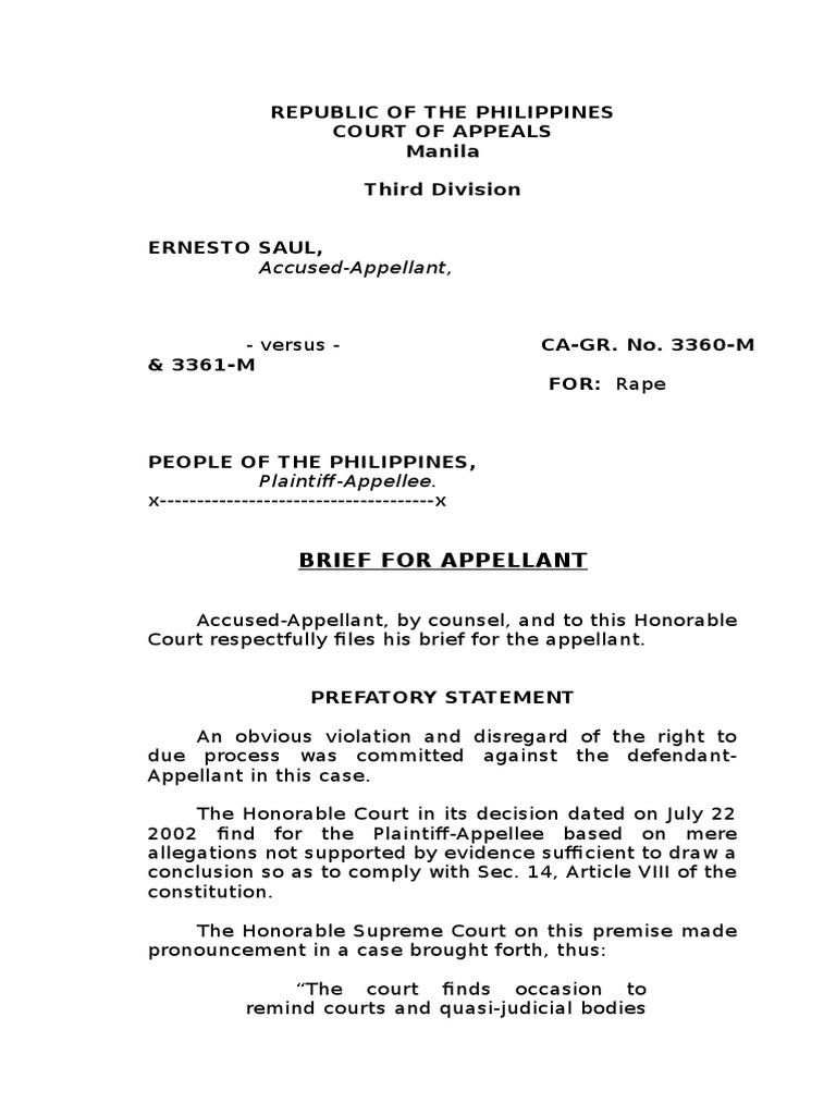 Sample Brief for Appellant-rape | Brief (Law) | Appeal