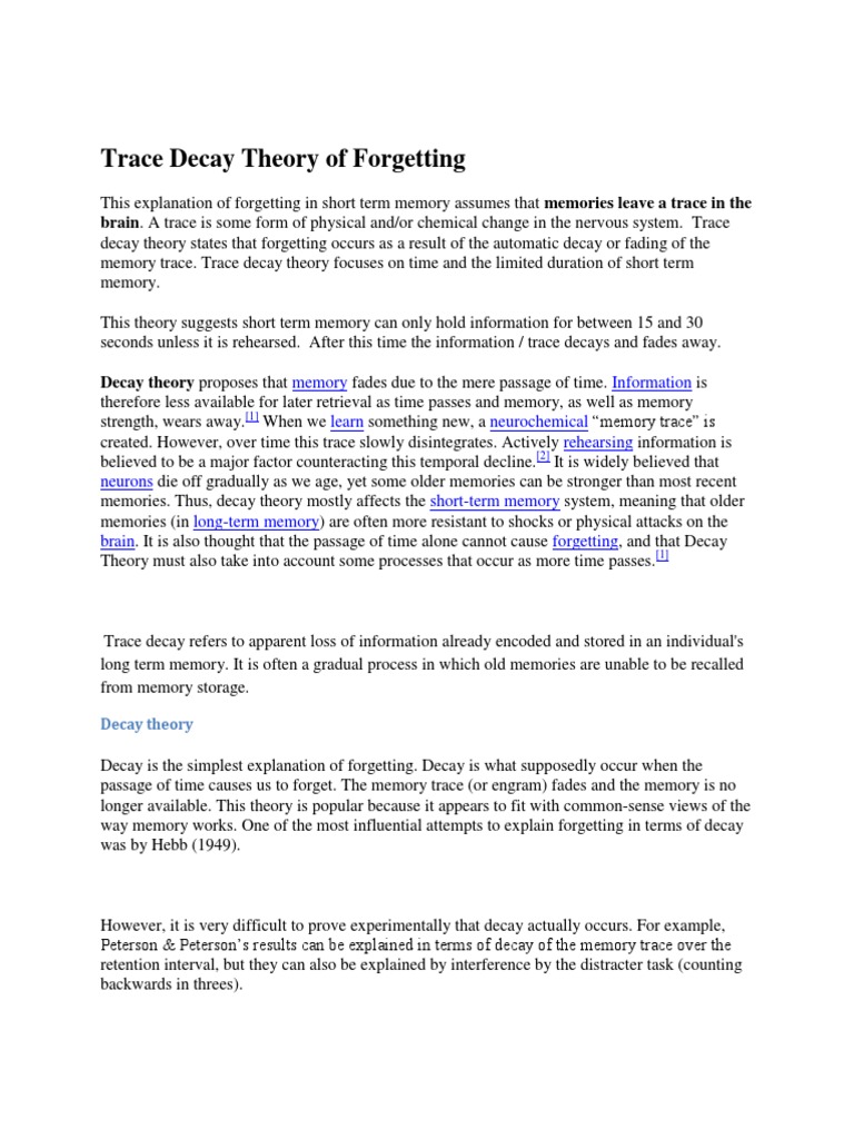 Trace Decay Theory of Forgetting | Memory | Behavioral Neuroscience