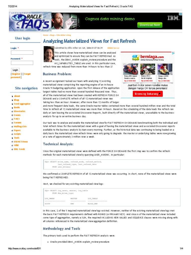 Analyzing Materialized Views For Fast Refresh - Oracle FAQ | PDF ...