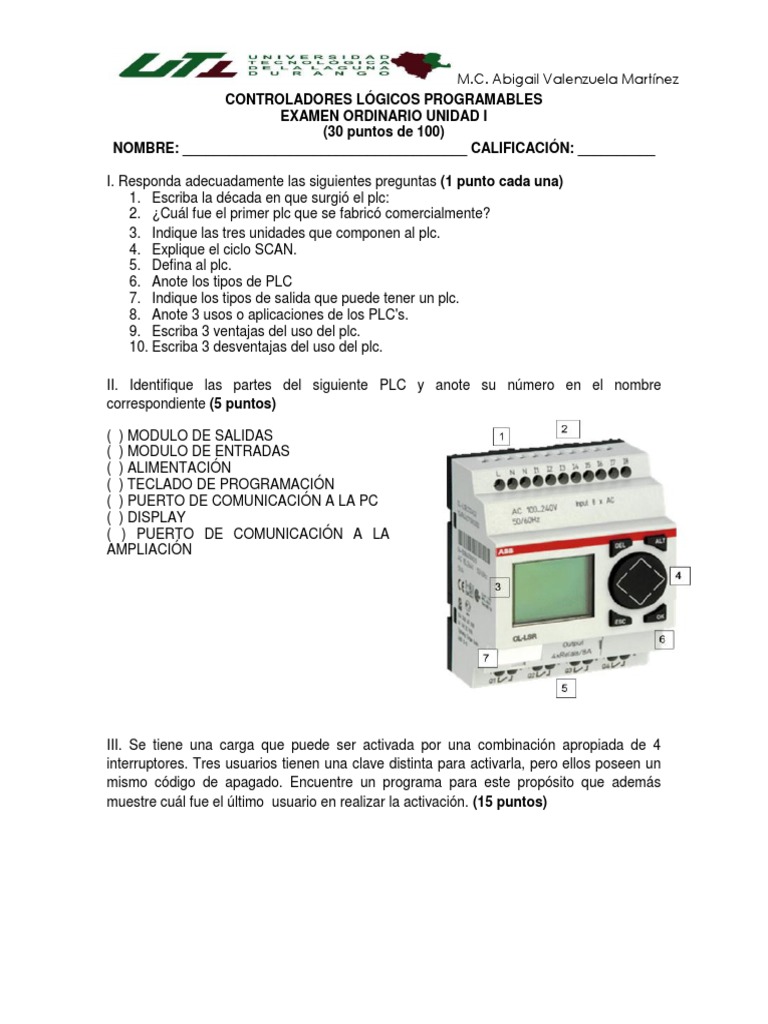Examen Unidad 1 - PLC | PDF