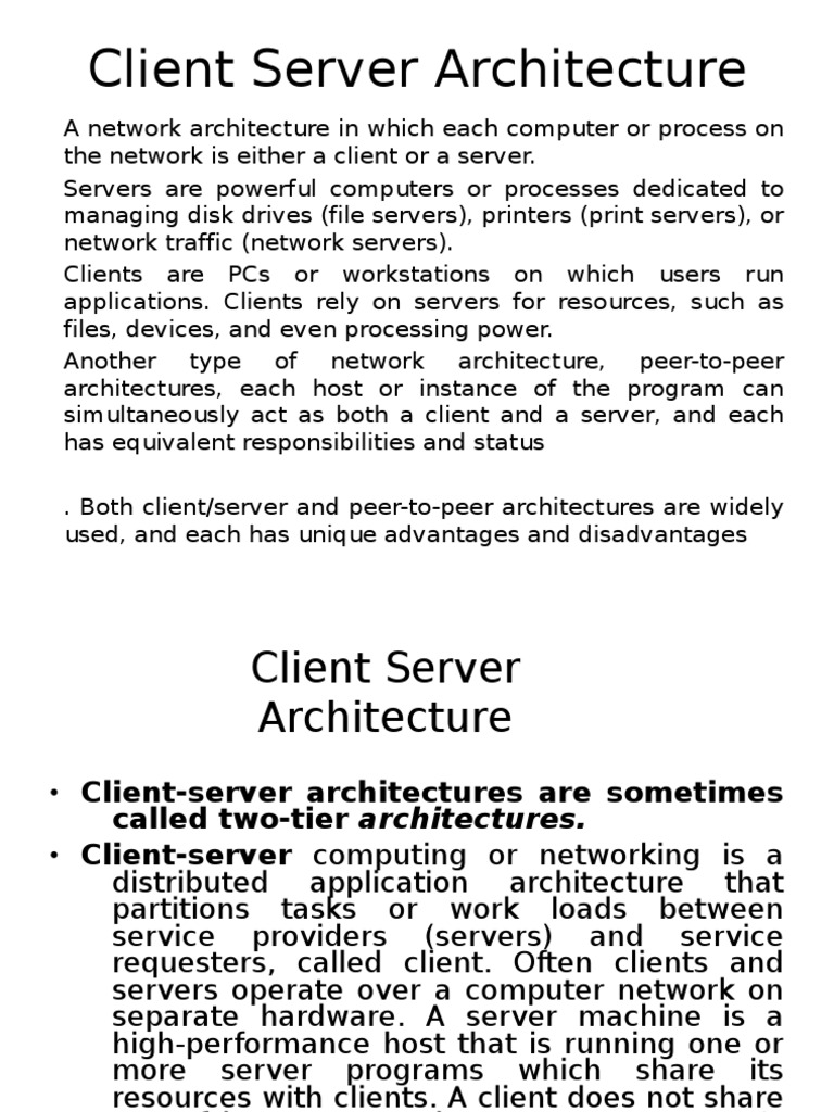 Client Server Architecture | PDF | Client–Server Model | Client (Computing)