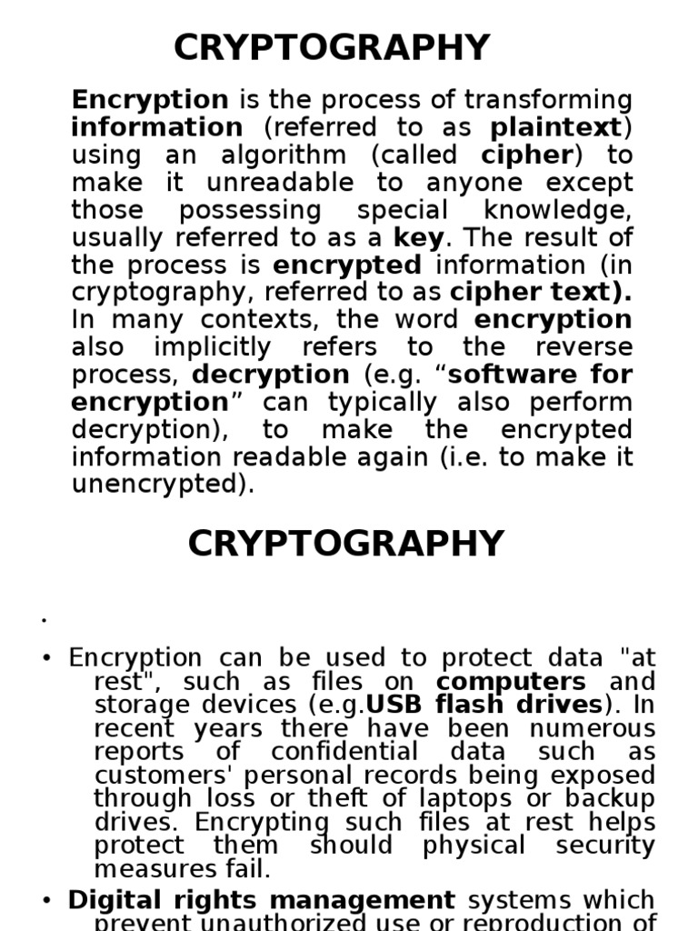 Cryptography: Encryption Is The Process of Transforming Information ...
