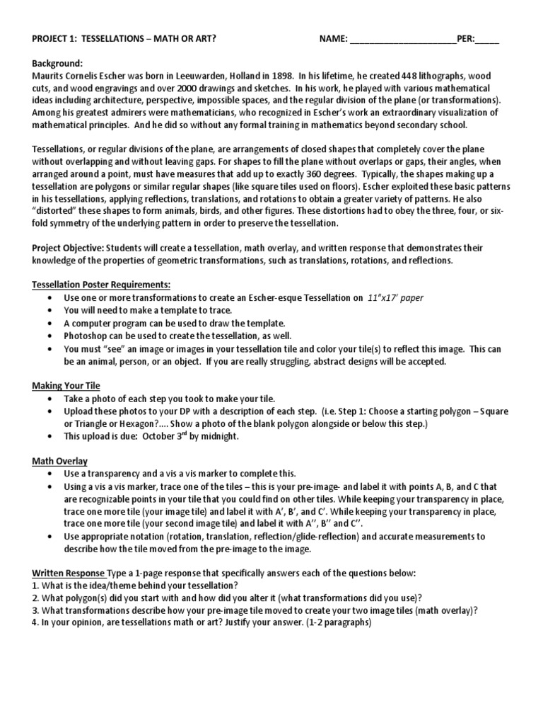 Tessellation Project Guidelines for Grade 7 | PDF | Pattern | Shape