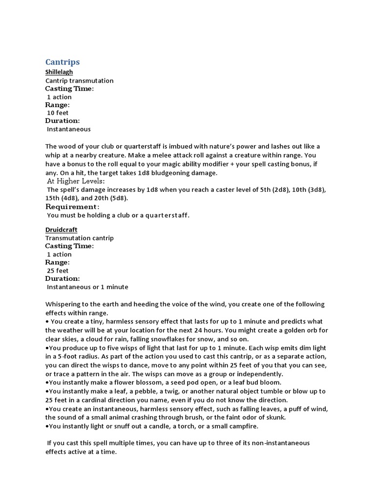 Dorin The Dwarf Spells | PDF | Nature