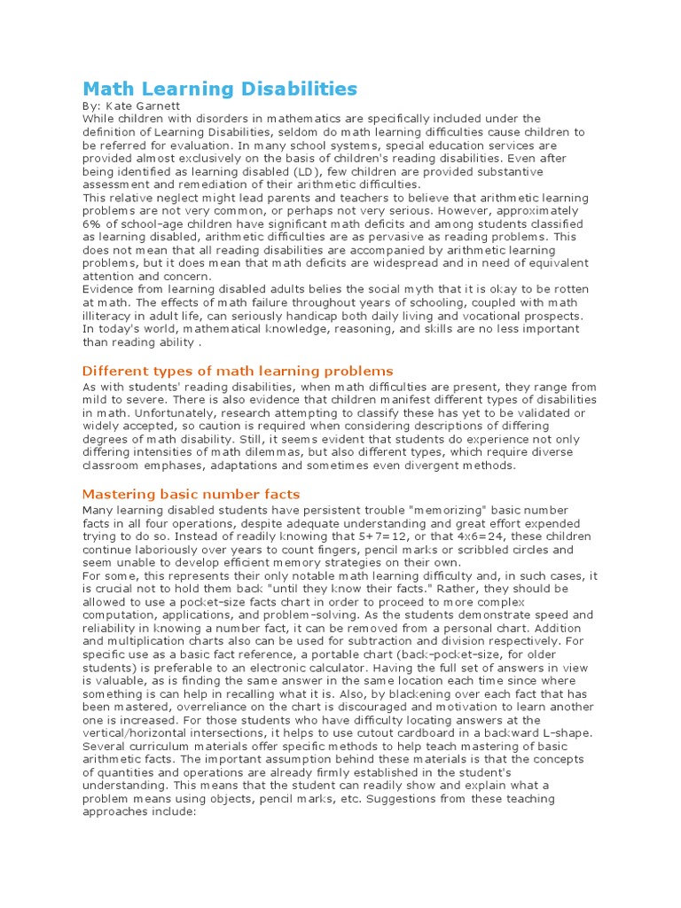 Math Learning Disabilities | Learning Disability | Physics & Mathematics