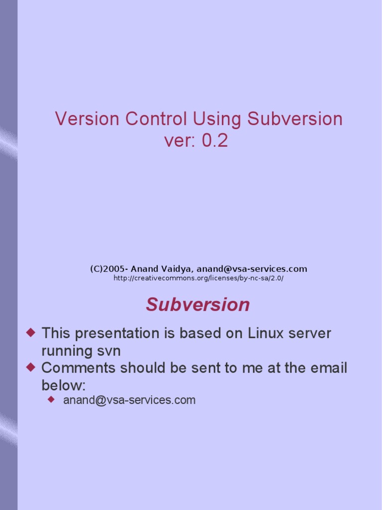 Version Control Using Subversion Ver: 0.2 | PDF | Unix Software | Software Engineering
