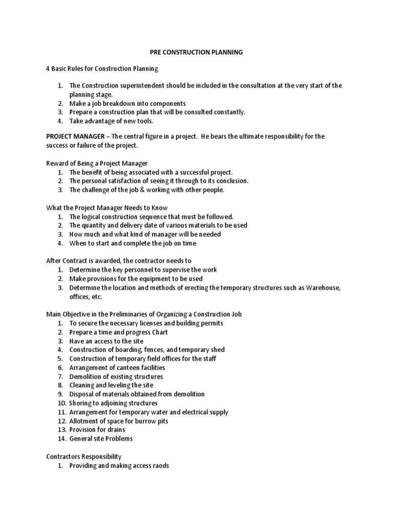 Pre Construction Planning | PDF | General Contractor | Science And ...