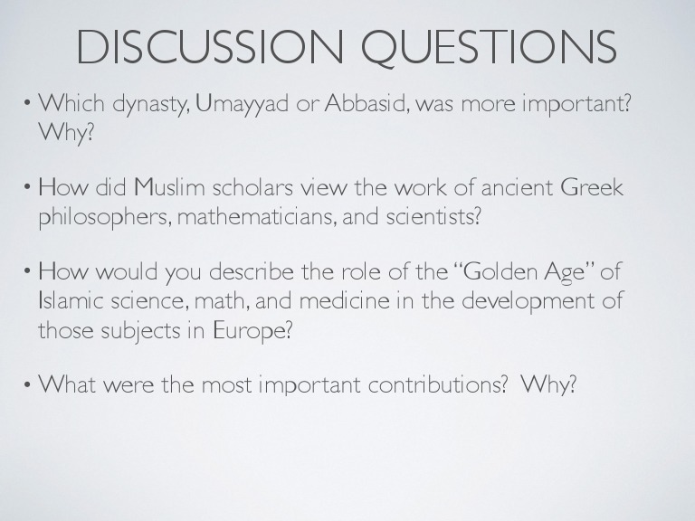 Islamic Golden Age Discussion Questions | PDF | Classics