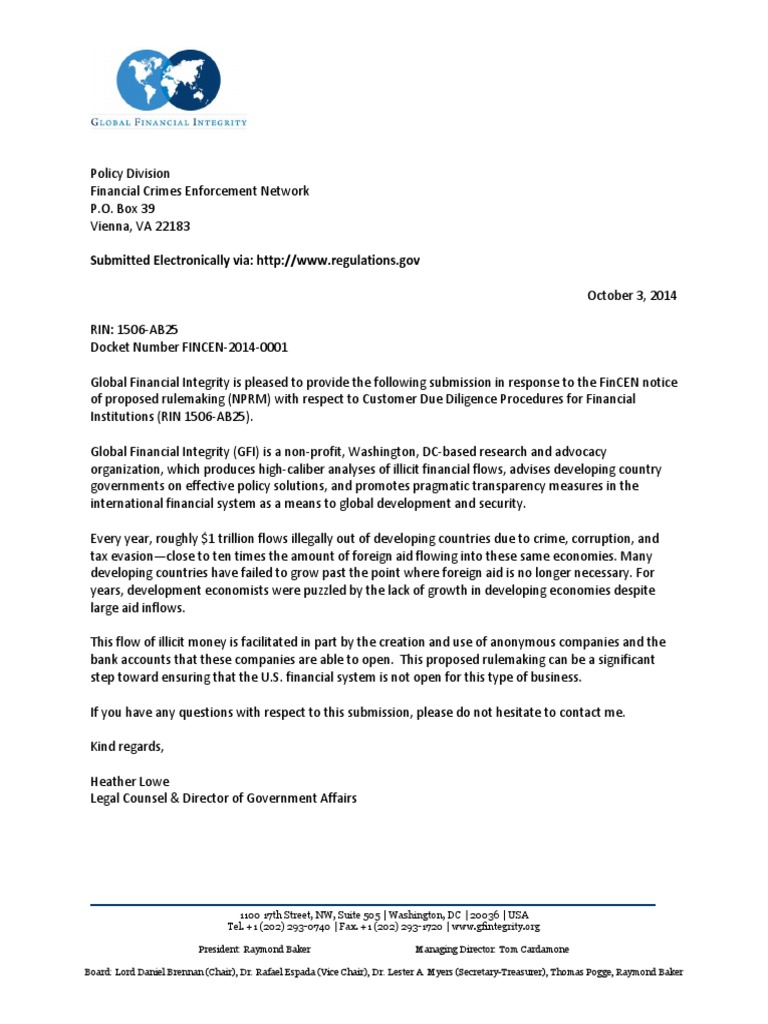 GFI Comments On FinCEN Notice of Proposed Rulemaking On Customer Due ...