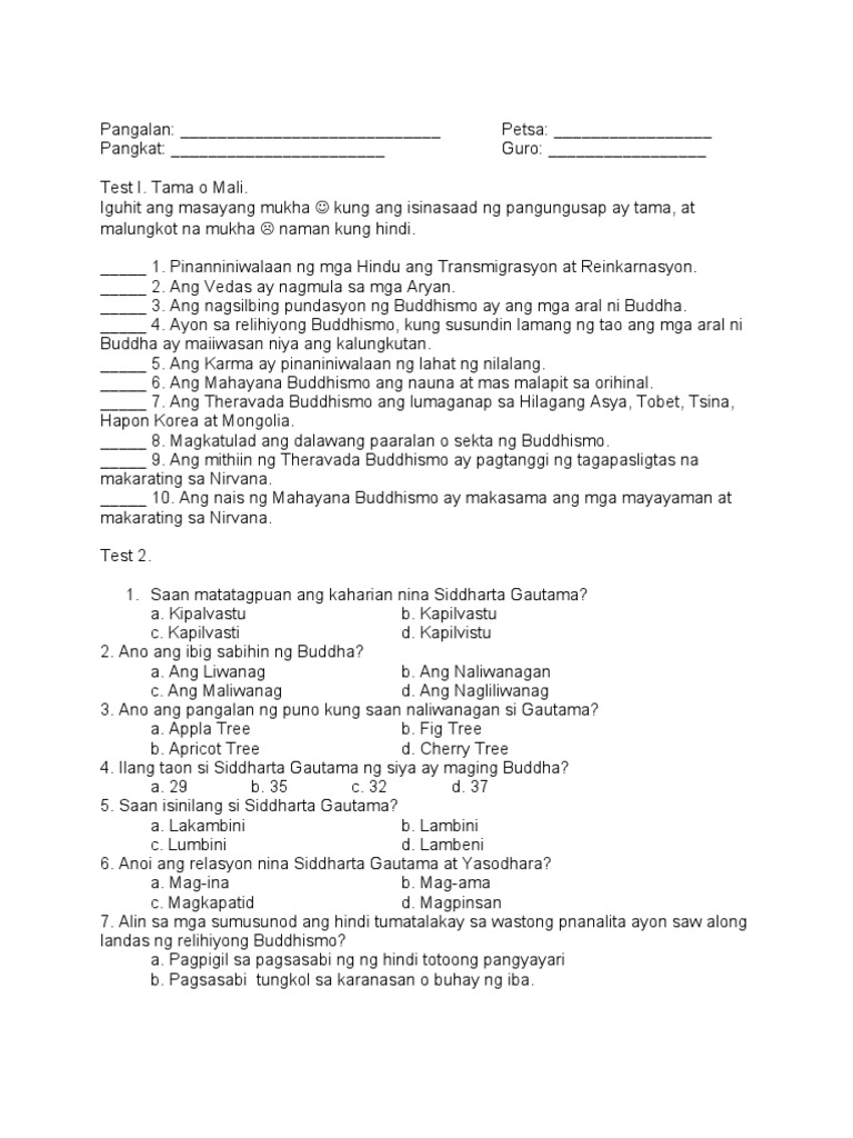 Sample Long Test of Second Year - Araling Panlipunan - 2nd Grading | PDF